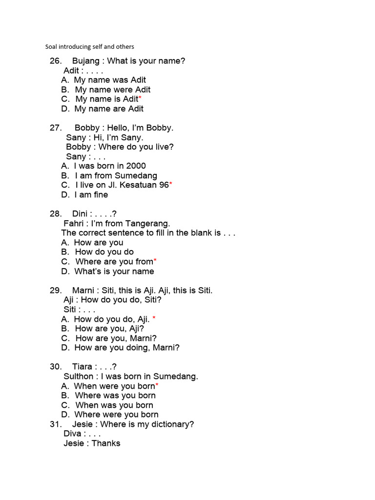 Soal introducing self and others | PDF | Yoga | Hindu Prayer And Meditation Soal introducing self and others | PDF | Yoga | Hindu Prayer And Meditation
