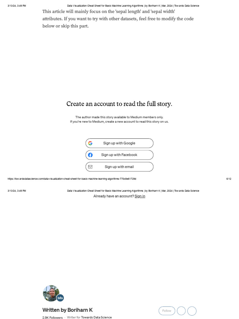 Data Visualization Cheat Sheet For Basic Machine Learning Algorithms ...