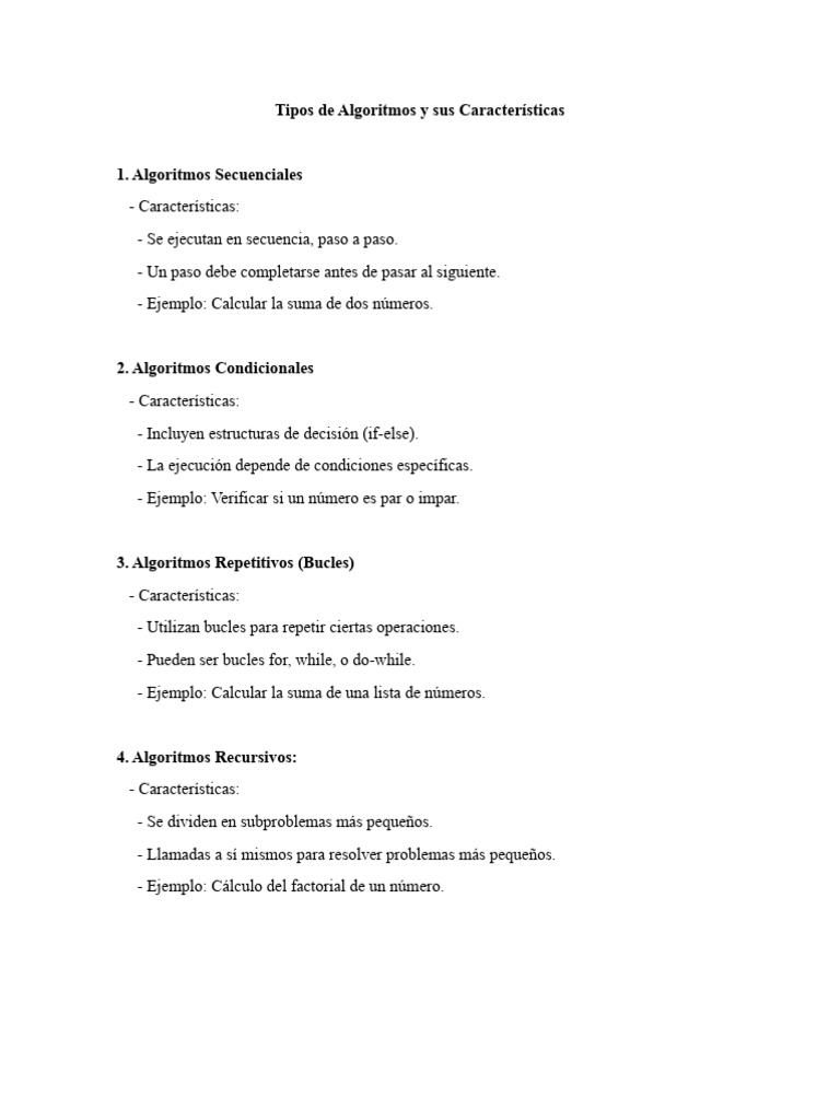 Tipos De Algoritmos Y Sus Características Pdf