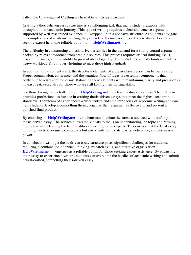Thesis Driven Essay Structure | PDF | Essays | Thesis