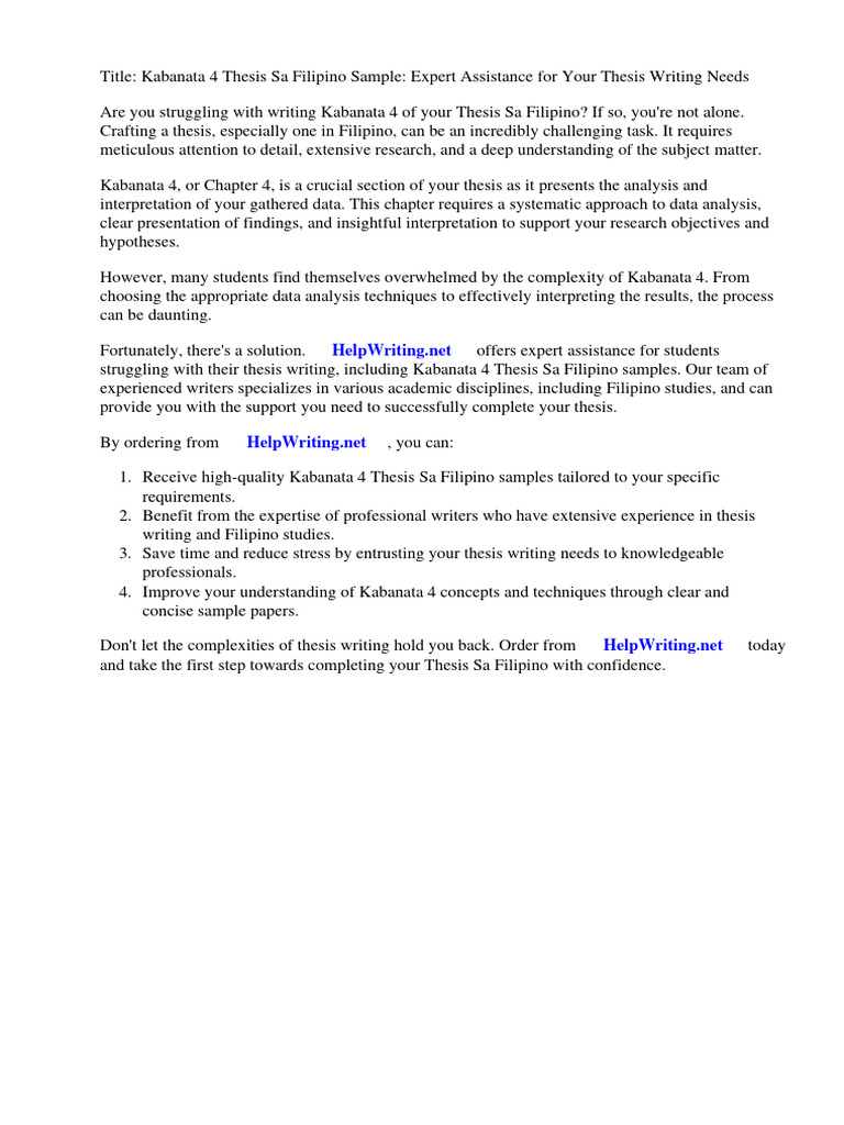 Kabanata 4 Thesis Sa Filipino Sample | PDF | Tagalog Language