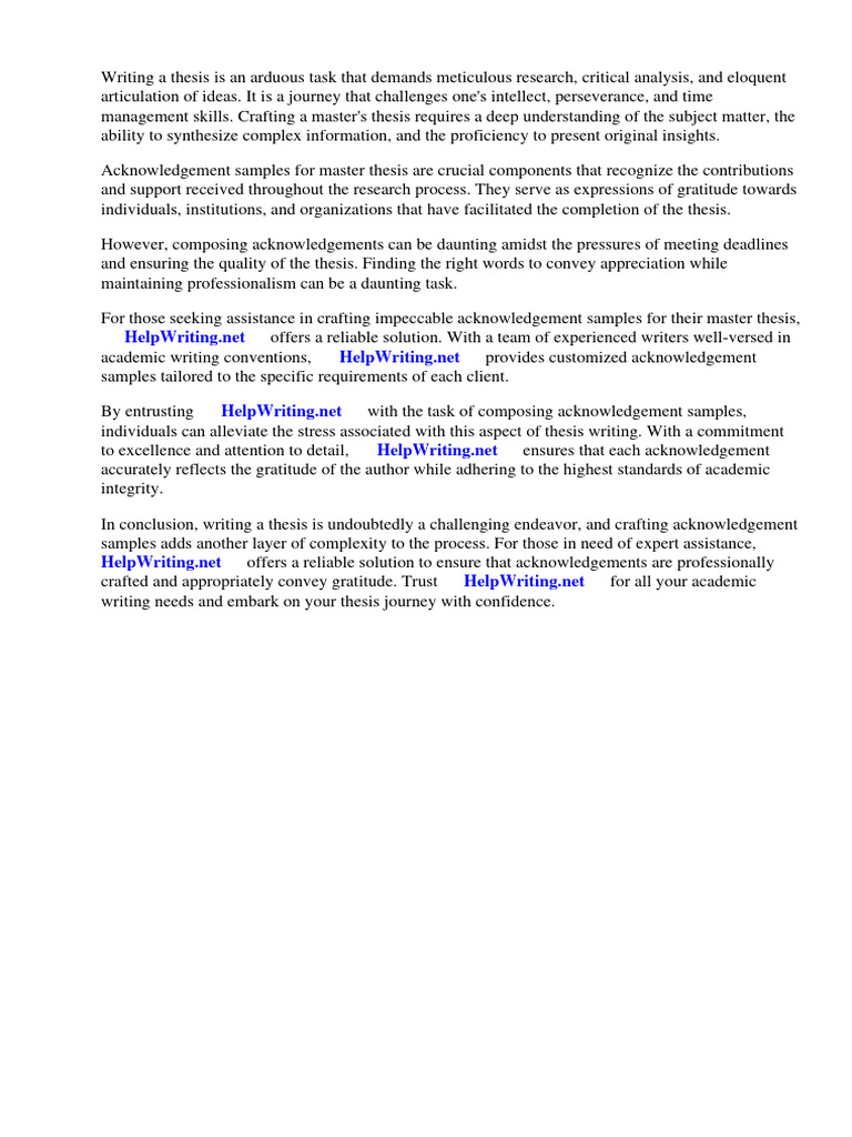 Acknowledgement Samples For Master Thesis | PDF | Thesis | Doctor Of Philosophy