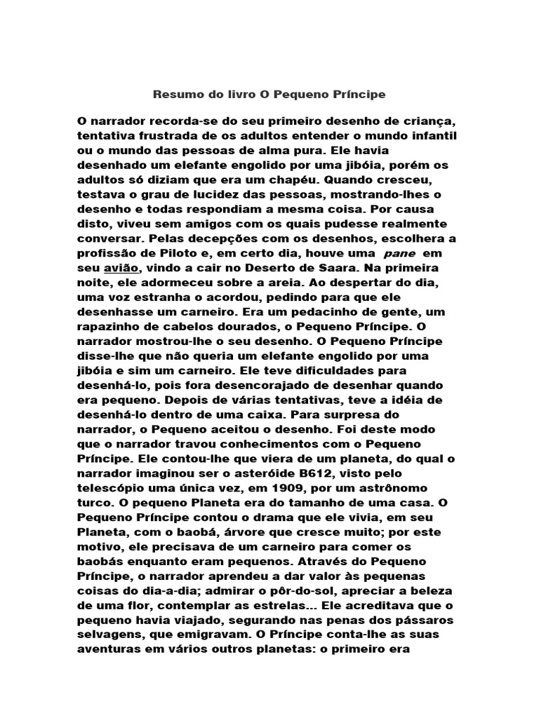 Resumo Do Livro O Pequeno Príncipe | PDF | O Pequeno Príncipe
