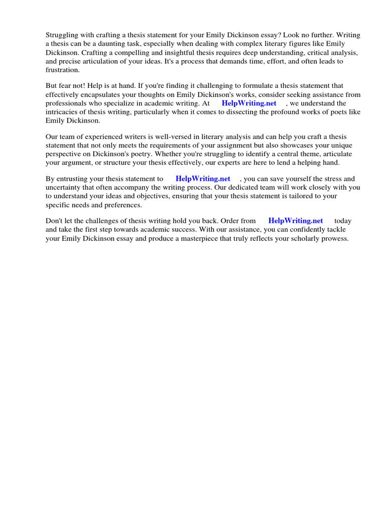 Thesis Statement Emily Dickinson | PDF | Emily Dickinson | Essays