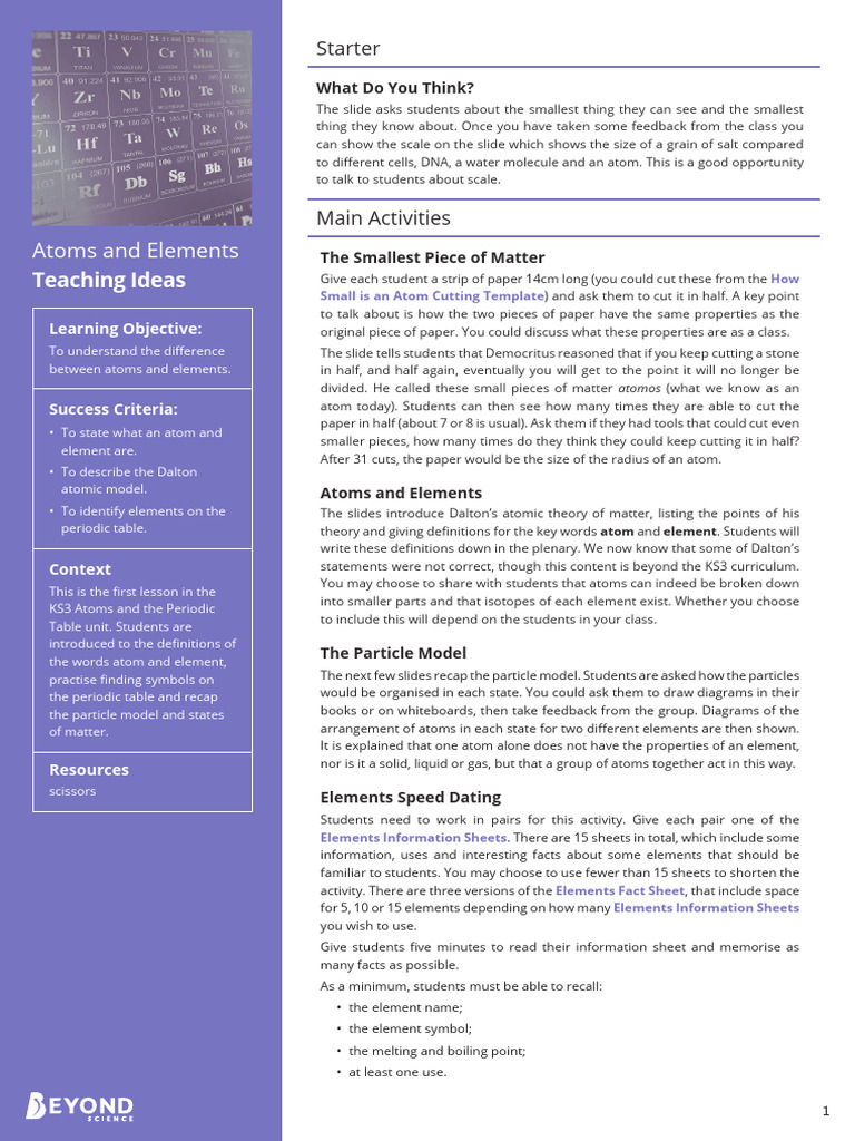 Atoms and Elements Teaching Ideas | PDF | Chemical Elements | Atoms