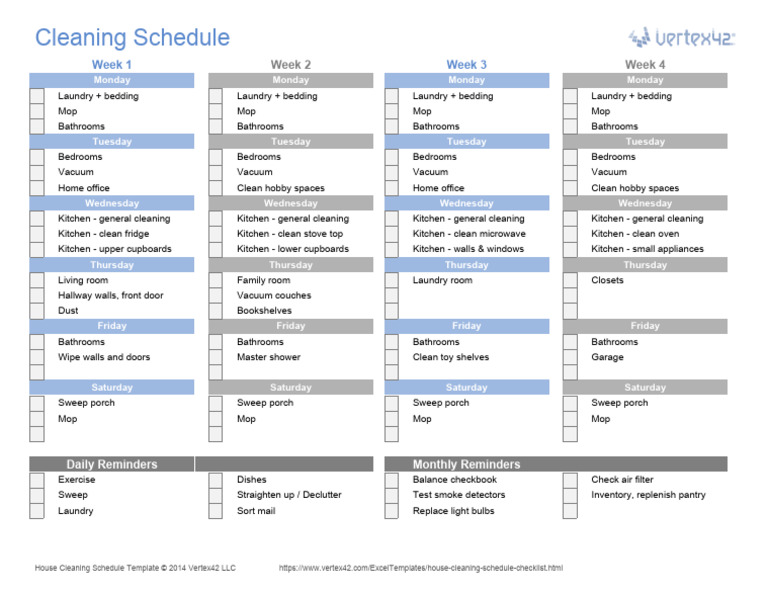 House Cleaning Schedule | PDF | Kitchen | Bedroom
