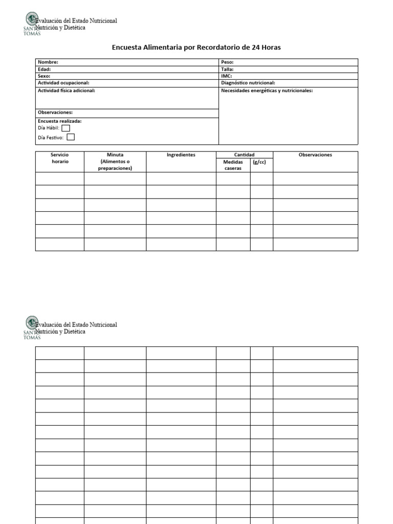 Formato Encuesta Recordatorio 24 Horas | PDF