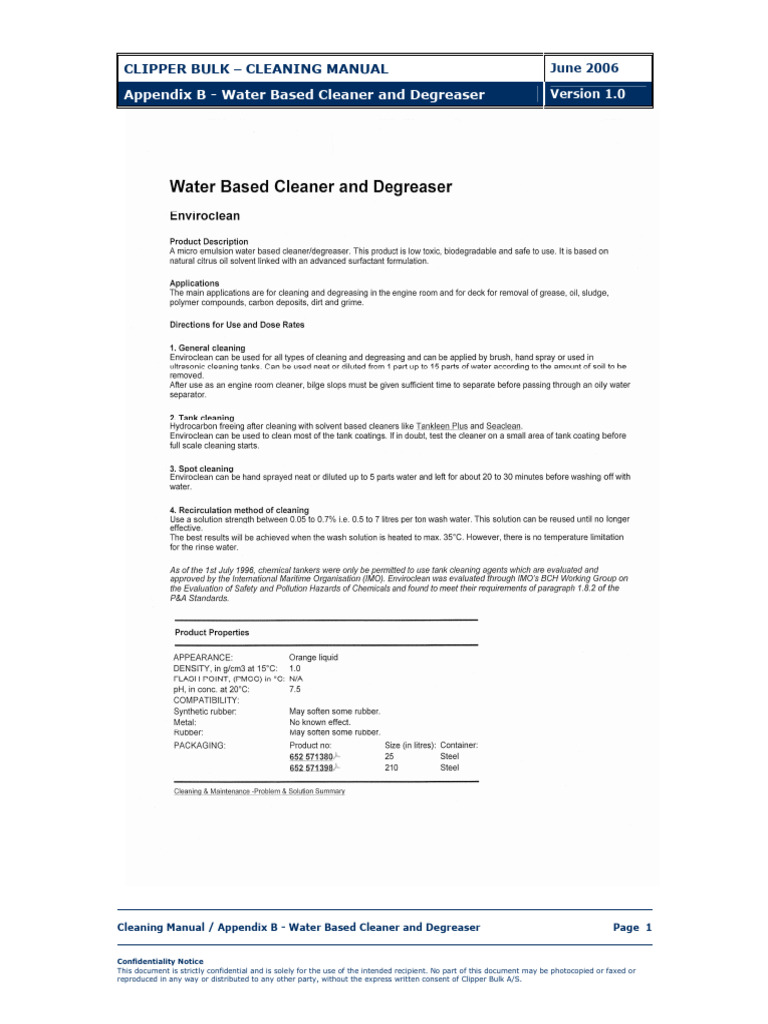 Appendix B - Water Based Cleaner and Degreaser | PDF | Techniques ...