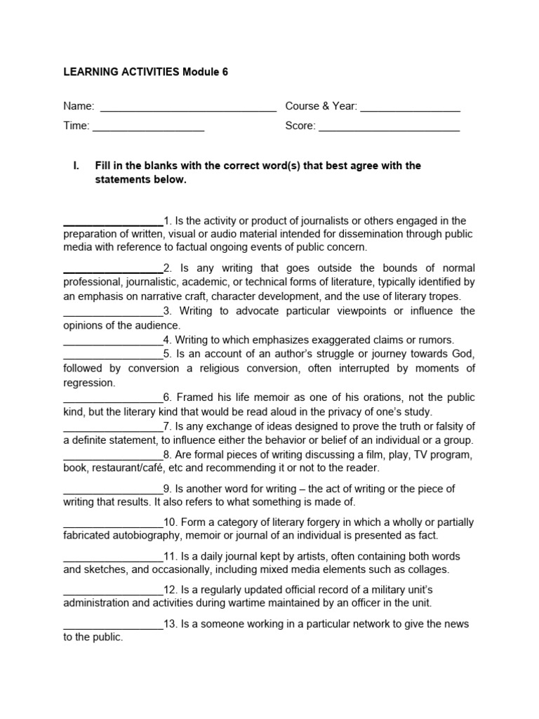 Module 6 Learning Activities PC | PDF | Autobiographies | Magazines