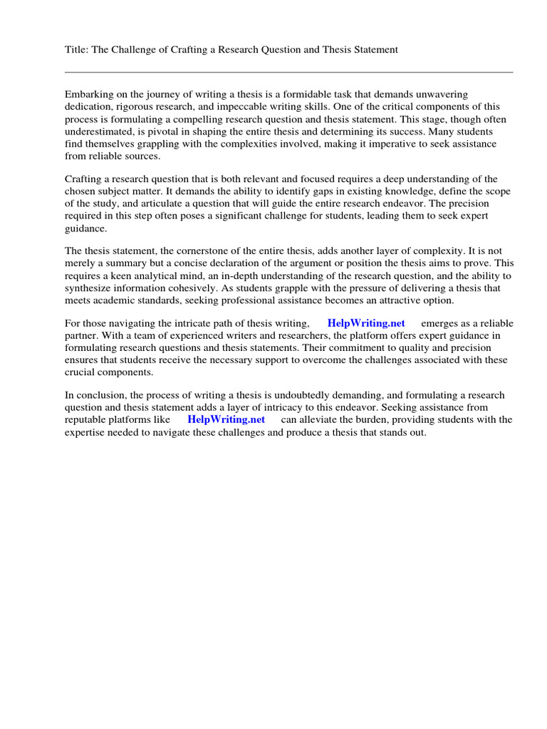 Research Question Thesis Statement | PDF | Thesis | Essays