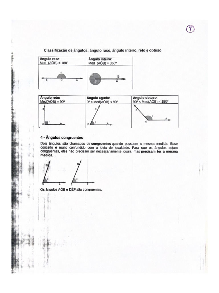 Classificação de Ângulos Ângulo Raso, Ângulo Inteiro, Reto e Obtuso | PDF