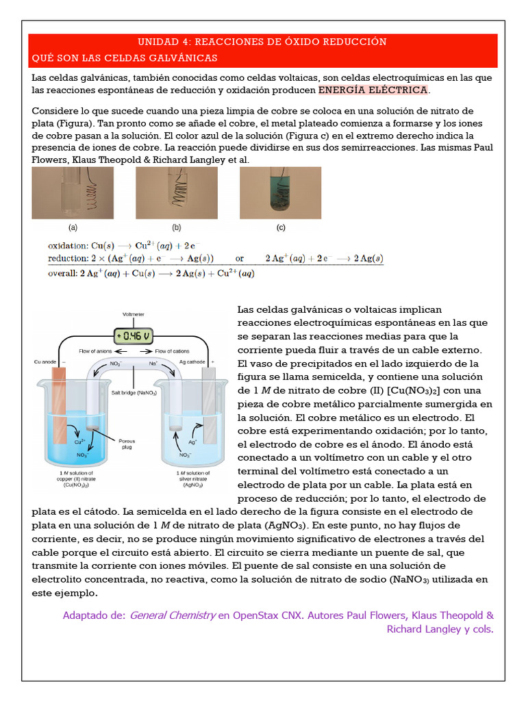 Celdas Galvánicas | PDF | Electrodo | Química