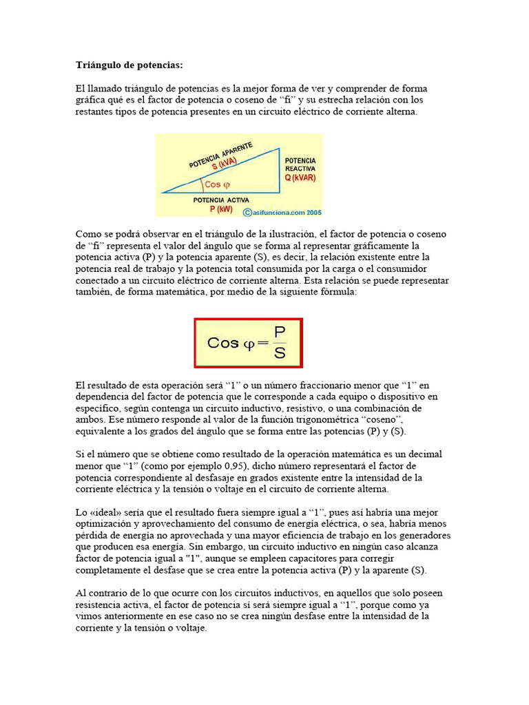 Triángulo de Potencias en Corriente Alterna | PDF | Energia electrica ...
