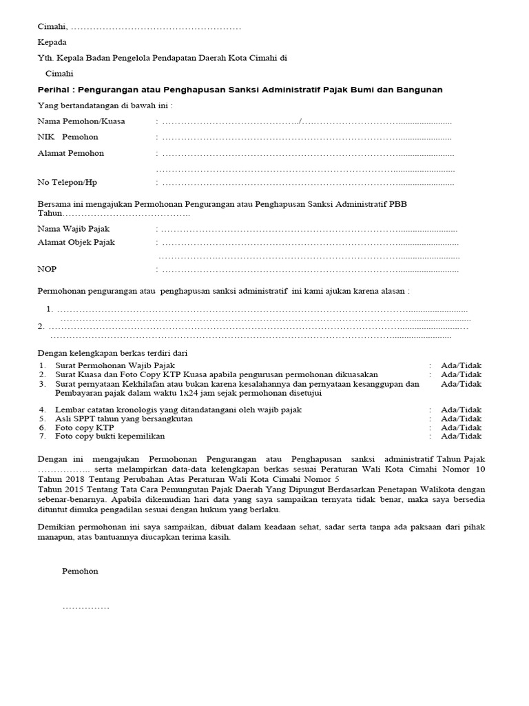 Form Permohonan Penghapusan Denda PBB | PDF