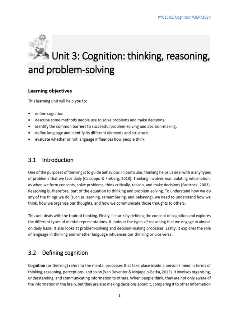 PYC1501 Unit 3 Cognition OER | PDF | Thought | Reason