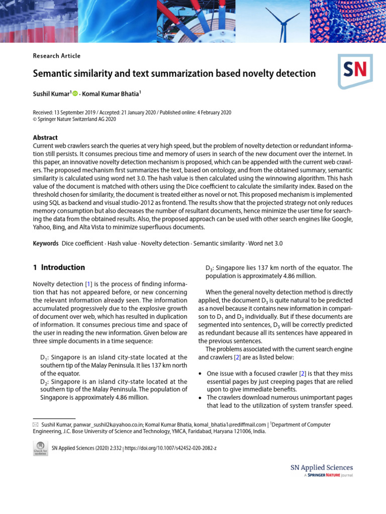 Semantic Similarity And Text Summarization Based Novelty Detection