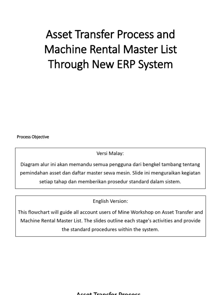 Asset Transfer Process Machine Rental Master List Through New ERP ... Asset Transfer Process Machine Rental Master List Through New ERP ...