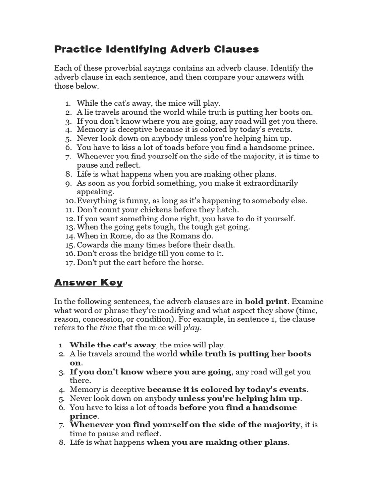 Identifying Adverb Clauses | PDF | Adverb | Linguistic Morphology