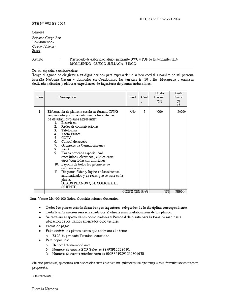 Presupuesto Planos Terminales Ilo-Cuzco | PDF | Informática