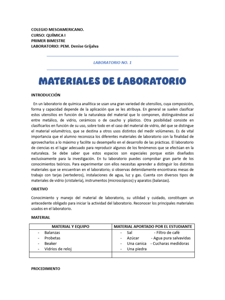 Materiales y Mediciones en Química I | PDF | Laboratorios | Densidad