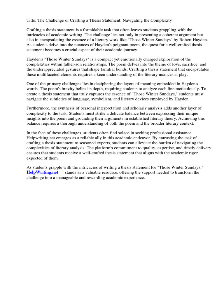 Thesis Statement For Those Winter Sundays by Robert Hayden | PDF ...