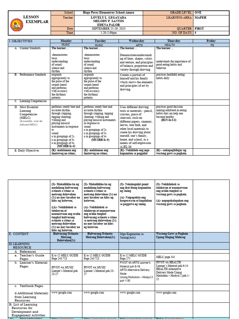 Music Arts Health Q1W5 | PDF | Rhythm | Learning