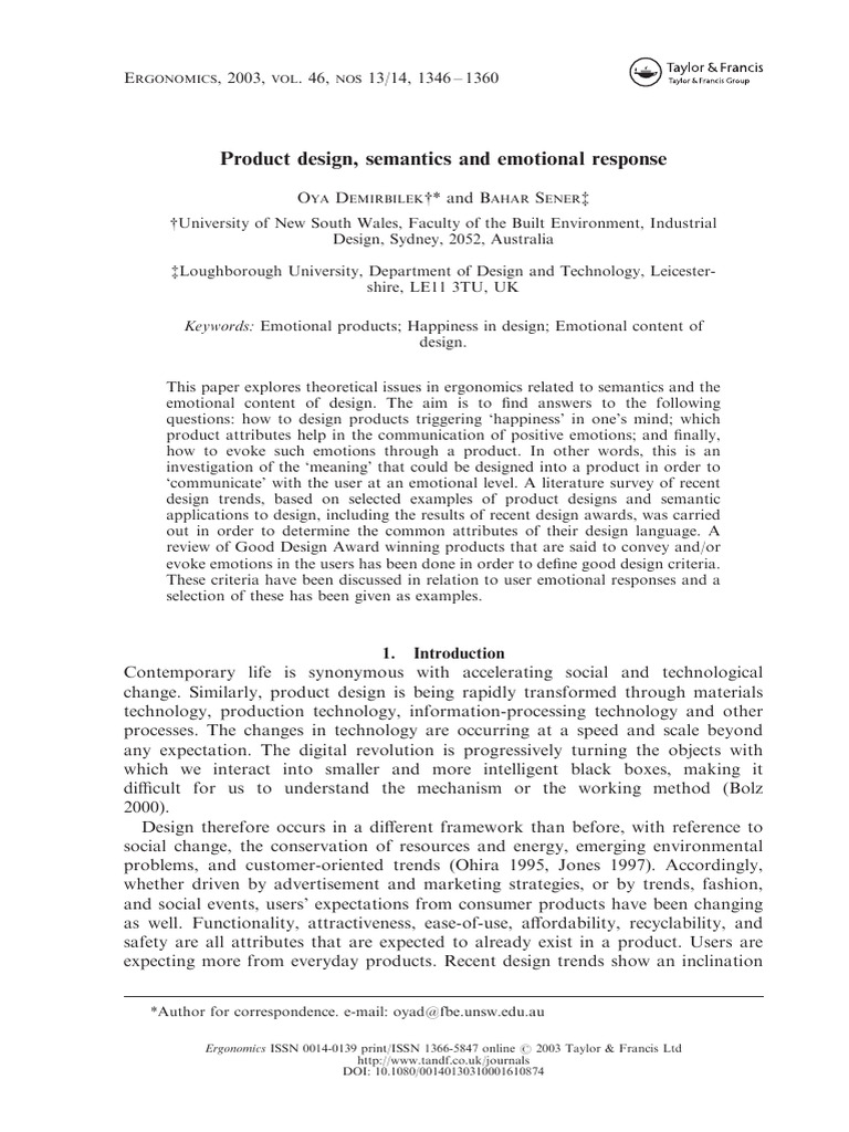 Product design, semantics and emotional response | PDF | Emotions | Experience