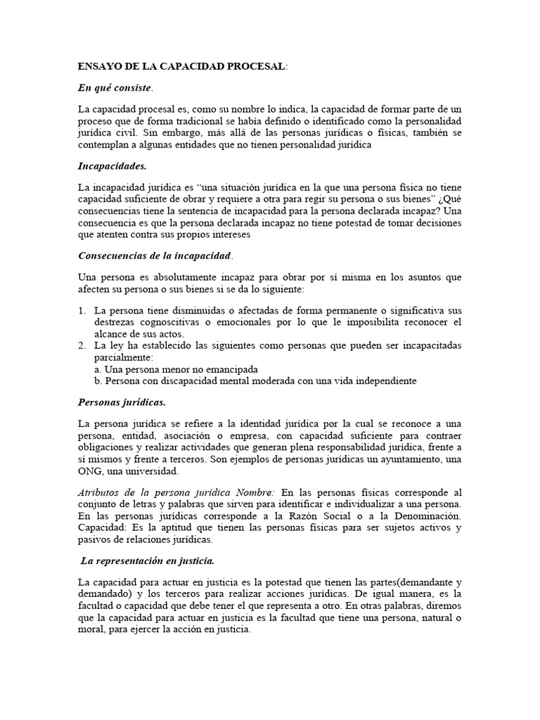 ENSAYO DEL TEMA 2 CAPACIDAD PROCESAL | PDF | Ley procesal | Justicia