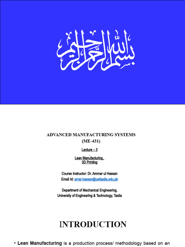 Lect 3. Lean Manufacturing - 3d Printing | PDF | 3 D Printing | Materials