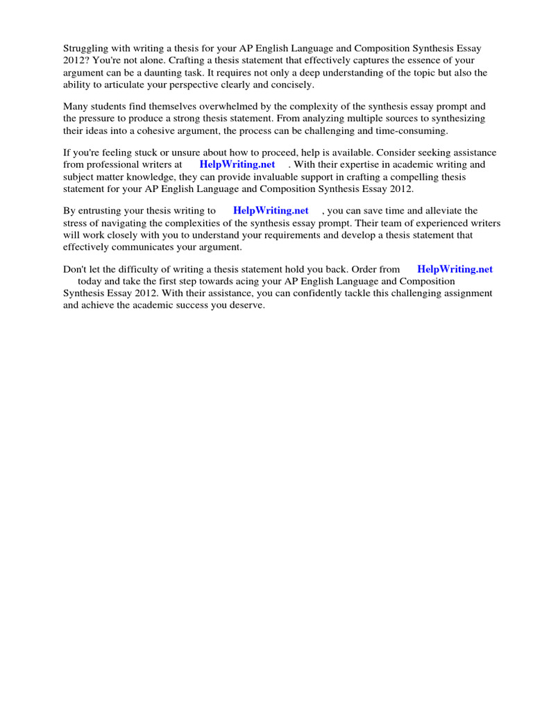 AP English Language and Composition Synthesis Essay 2012 | PDF | Essays