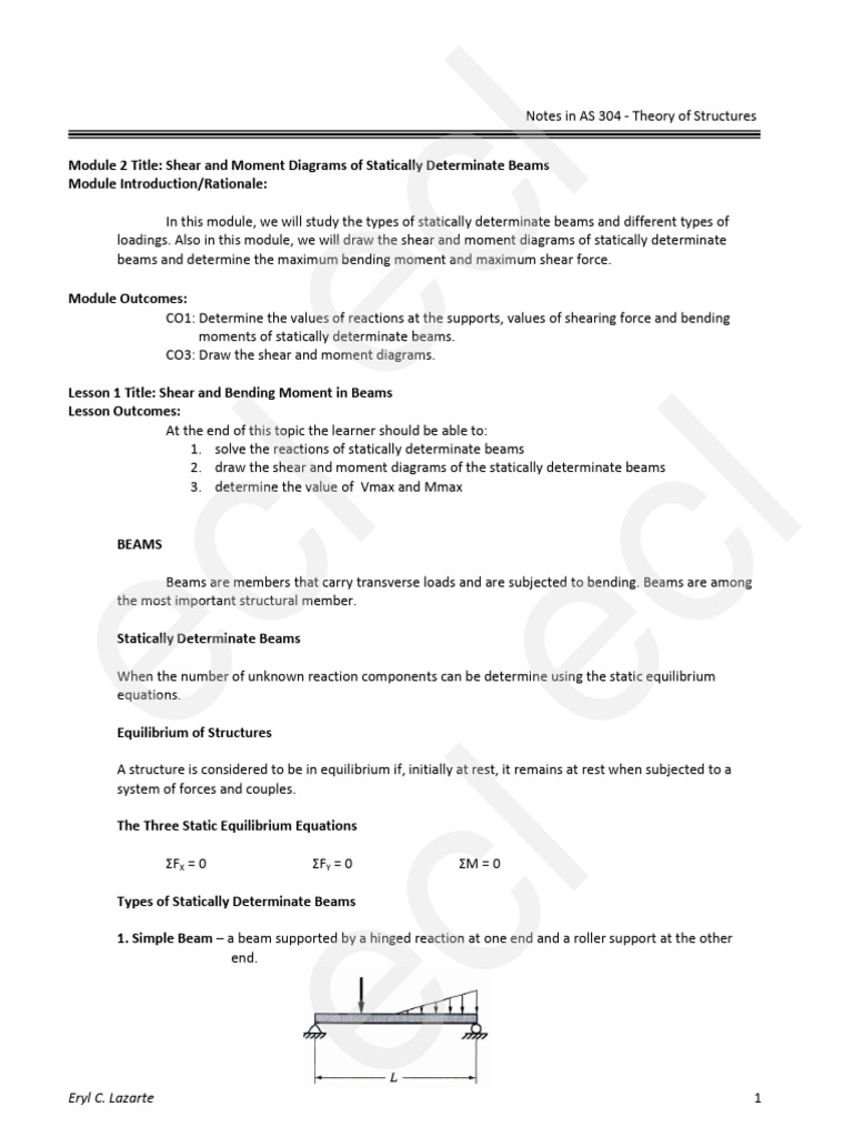 Module 2 Shear and Moment in Determinate Beams | Download Free PDF | Beam (Structure) | Bending