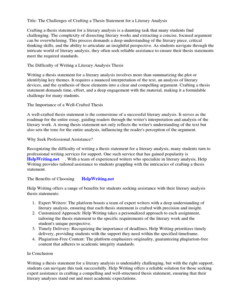 Crafting Literary Analysis Thesis | PDF | Essays | Thesis