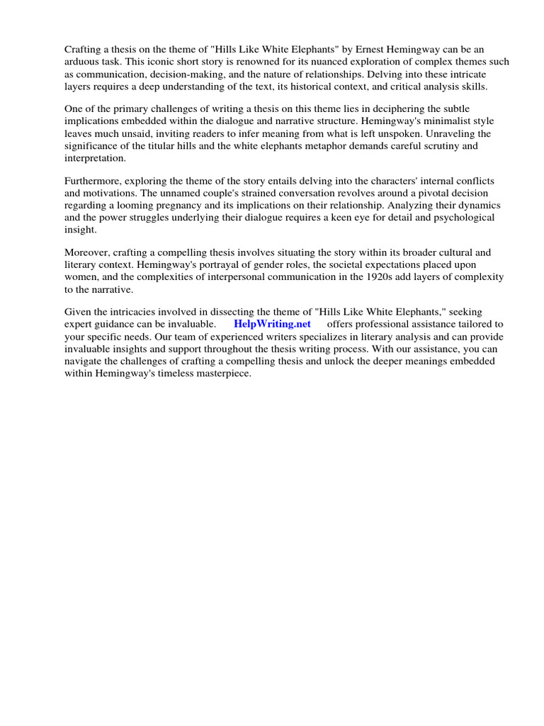 Hills Like White Elephants Theme Thesis | PDF | Social Science | Poetry