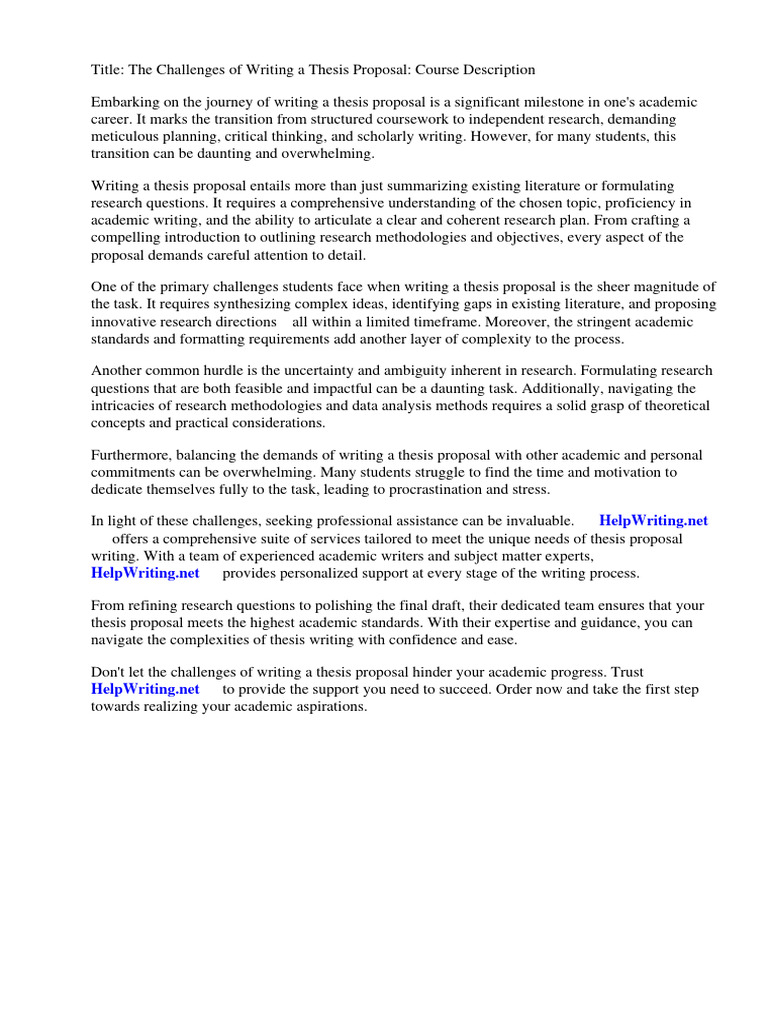 Thesis Proposal Course Description | PDF | Thesis | Methodology