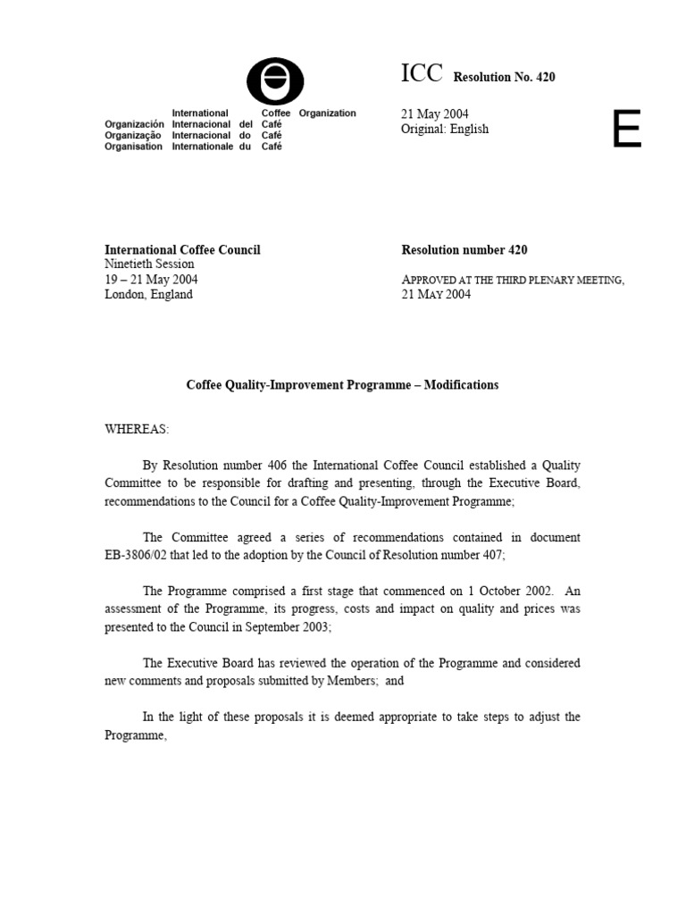 Coffee Quality Standards Resolution 420 | PDF | Coffee