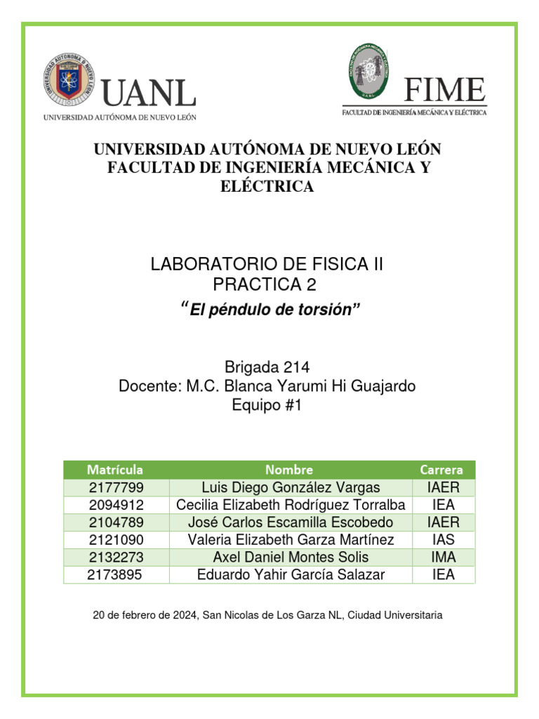 Practica 2 Laboratorio de Fisica 2 | PDF | Oscilación | Péndulo