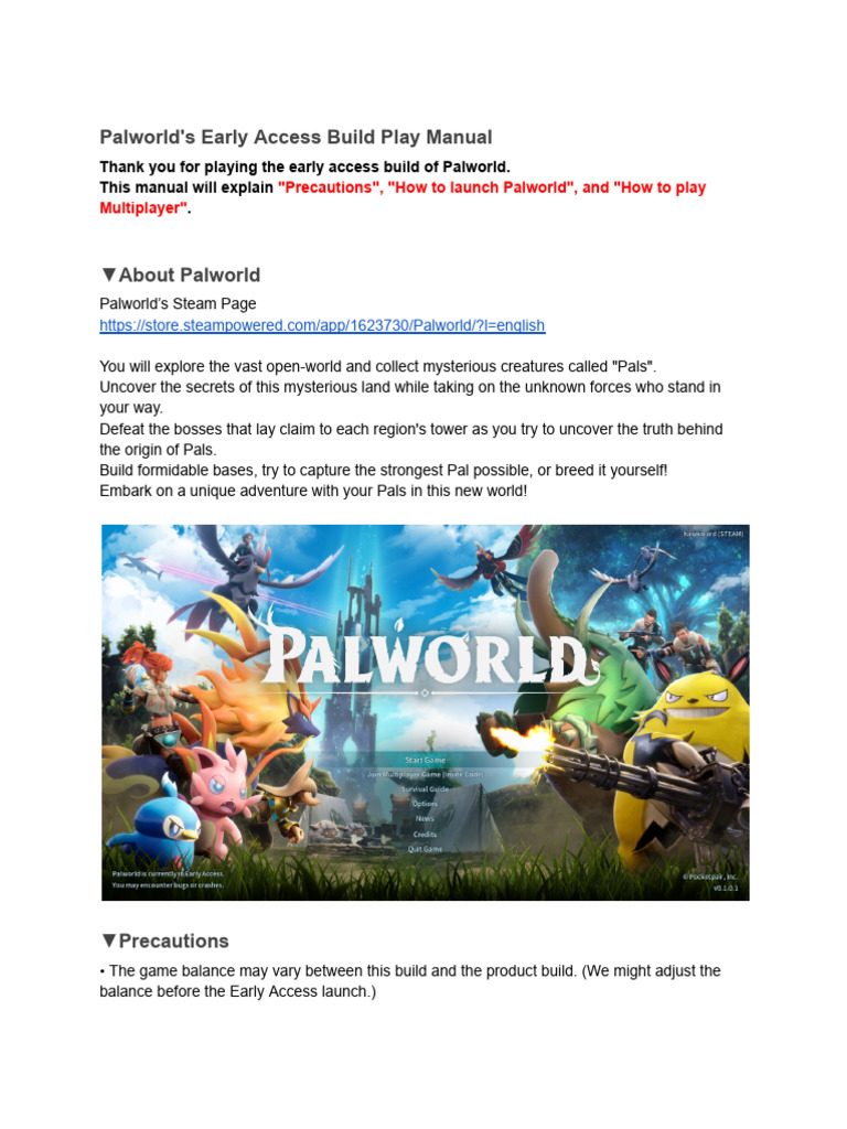 Palworld Early Access Build Manual | PDF Palworld Early Access Build Manual | PDF