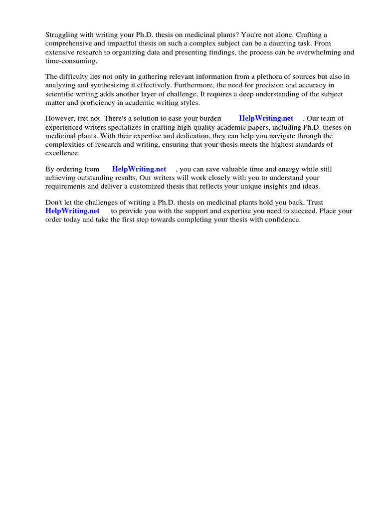 PHD Thesis On Medicinal Plants | PDF | Thesis | Doctor Of Philosophy