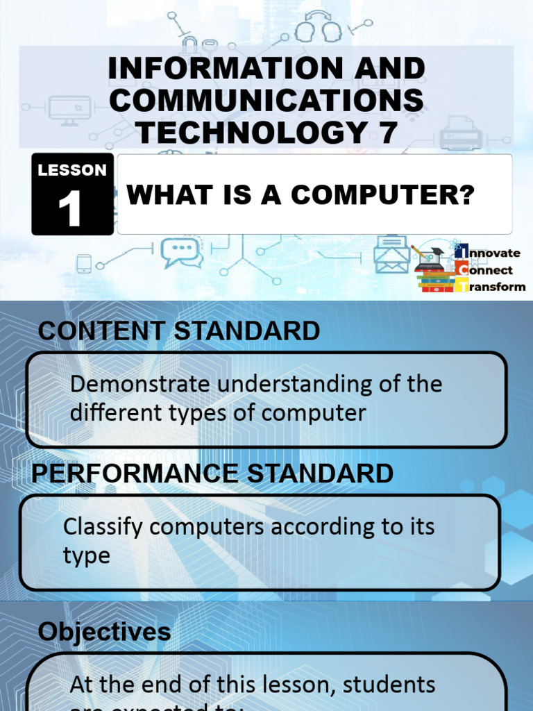 ICT 7 LESSON 1 What Is A Computer | PDF | Personal Computers | Tablet ...