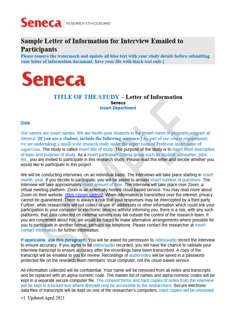 Sample Letter of Information and Consent For Interview | Download Free ...