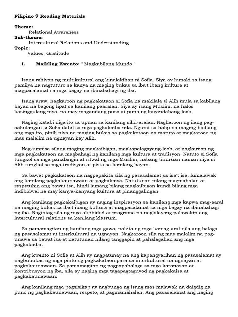 DEAR Filipino-9 Maikling-Kwento | PDF