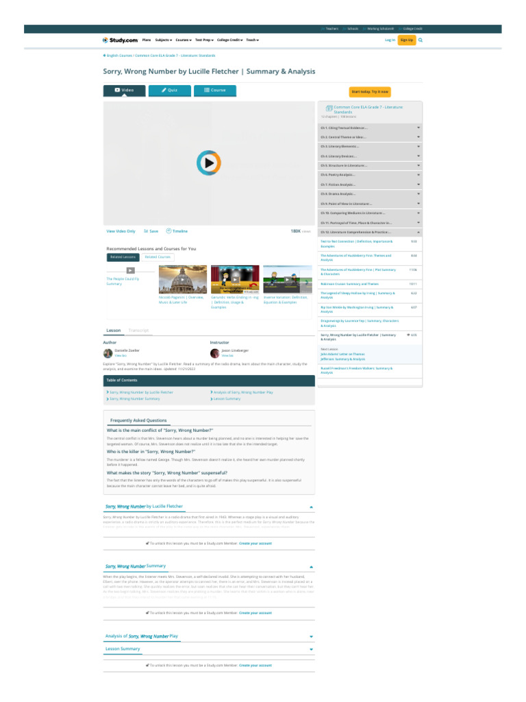 Study Com Academy Lesson Louise Fletchers Sorry Wrong Number Summary ...