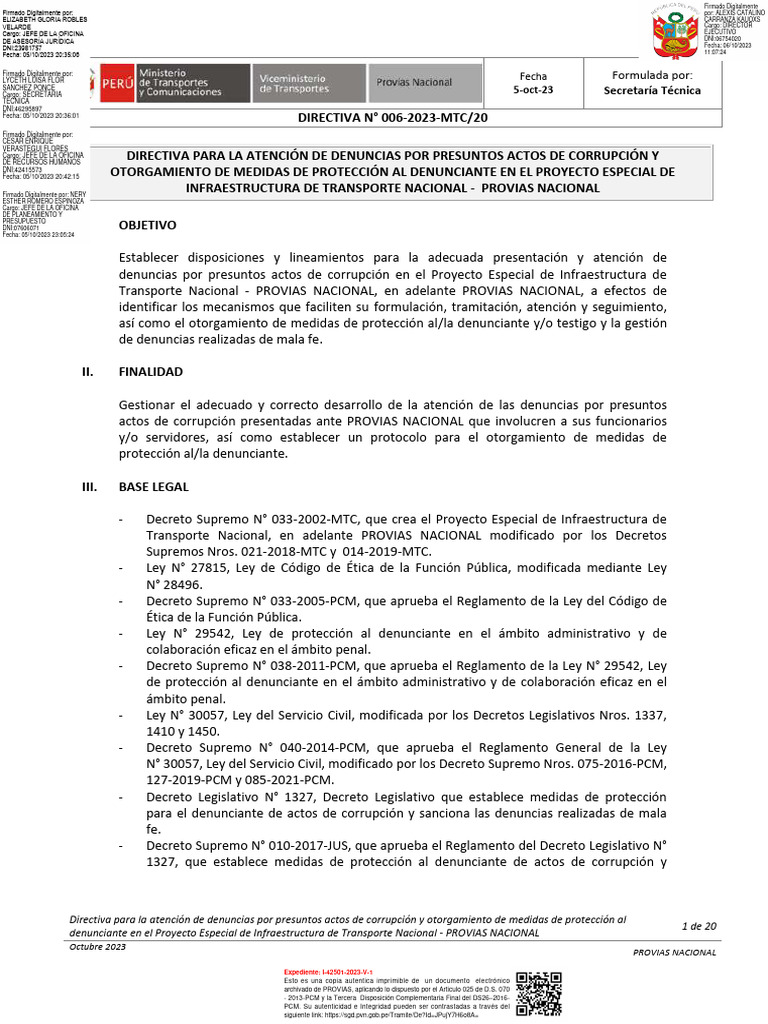 Directiva Para Al Atención de Denuncias Por Presuntos Actos de Corrupción y Otorgamiento de ...