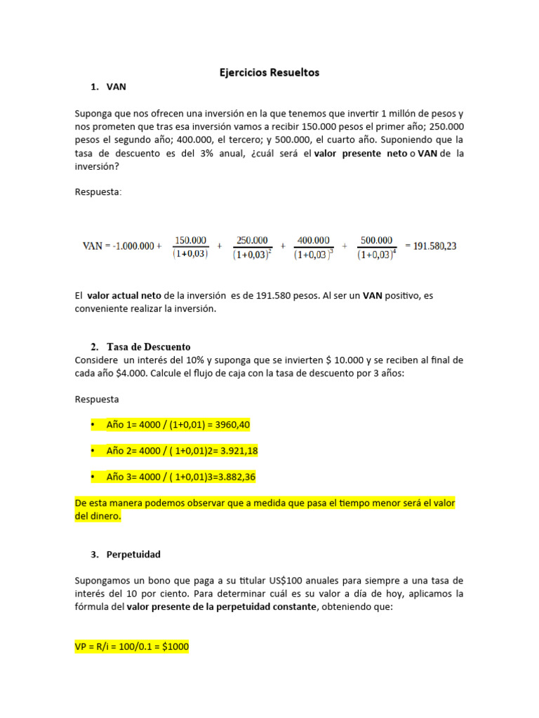 Ejercicios Resueltos VAN | PDF