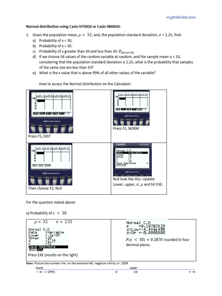 Normal Distribution Using Casio 9750GII | PDF | Probability Theory ...