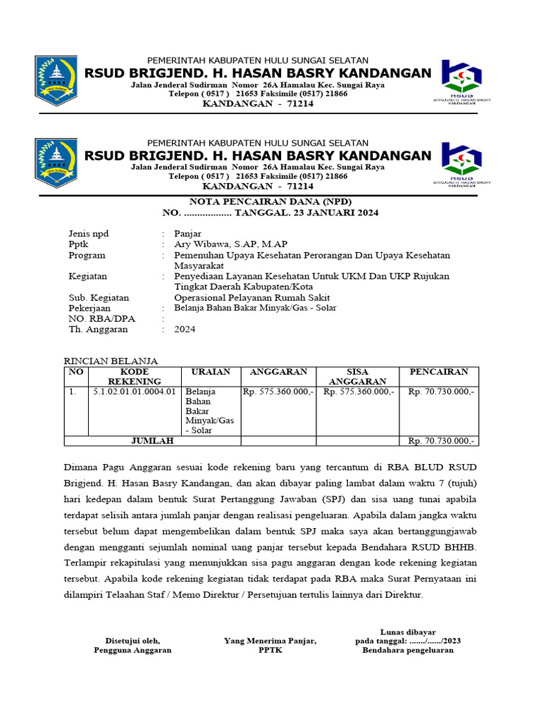 NPD Panjar Tahun 2024 | PDF
