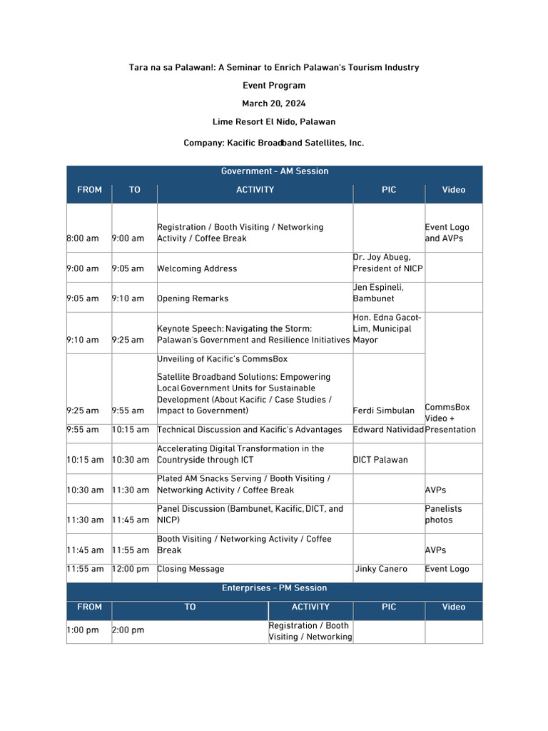 Program Flow - Tara Na Sa Palawan A Seminar To Enrich Palawans Tourism ...