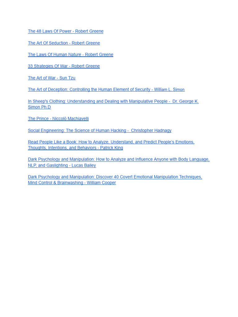 12 Must Read Manipulation Books List | PDF