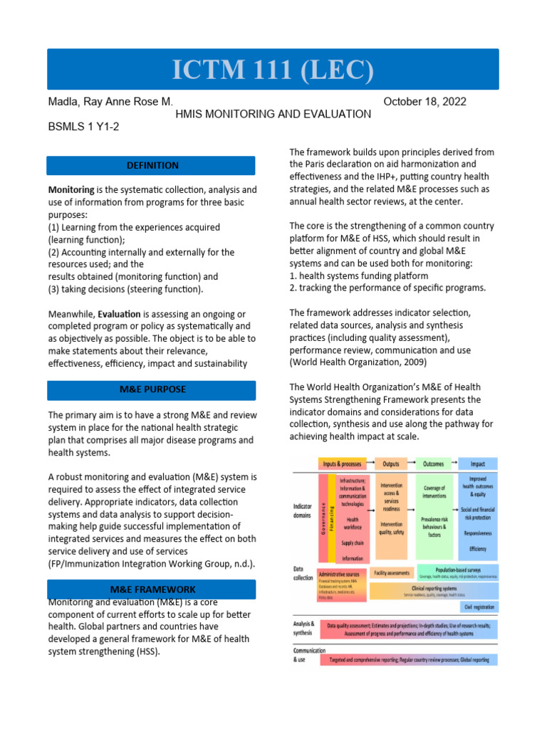 HMIS Monitoring & Evaluation Overview | PDF | Tuberculosis | Evaluation