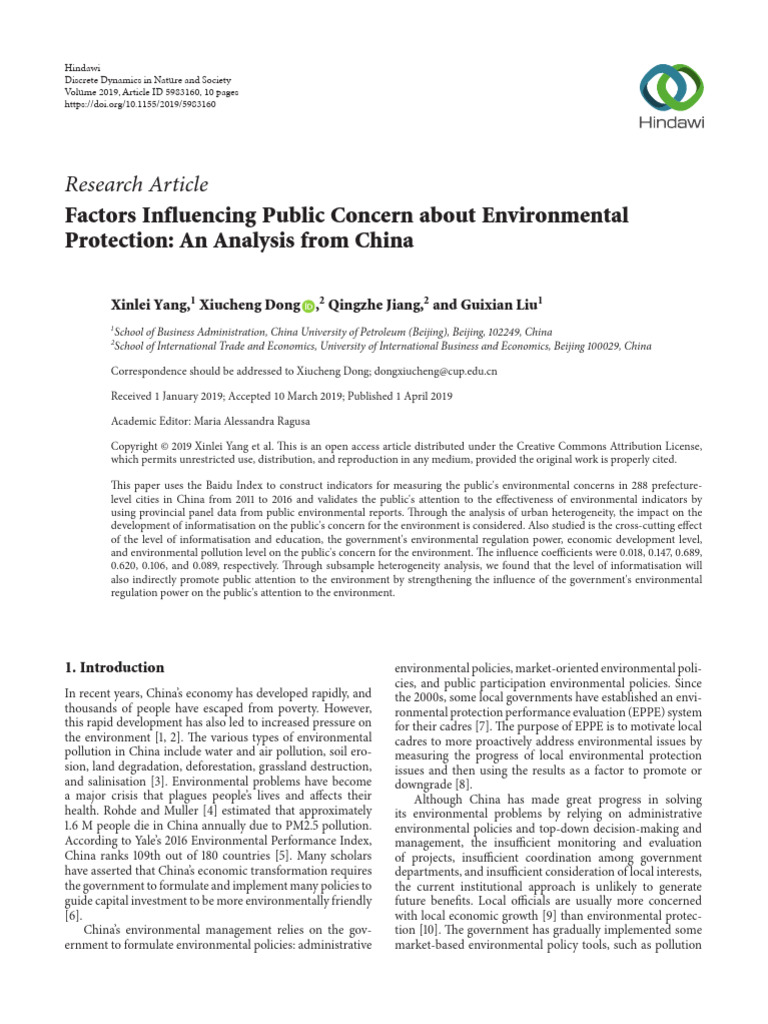 Factors Influencing Public Concern About Env Protection | PDF ...